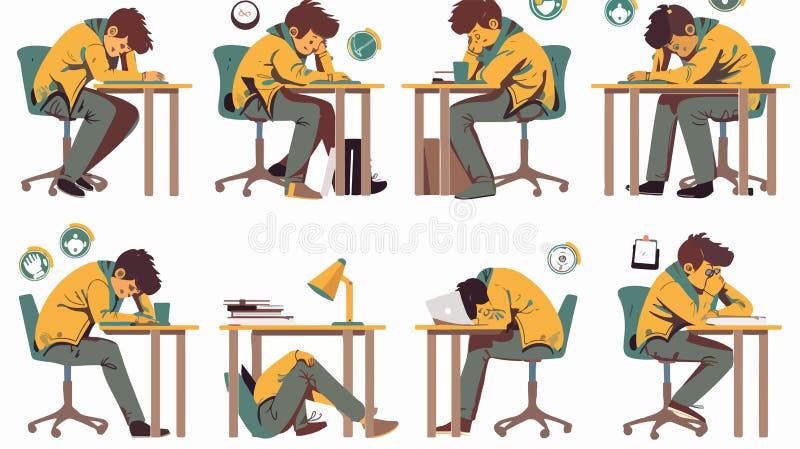 Exhausted Office Workers: Tired Sad People Set Stock Vector ...