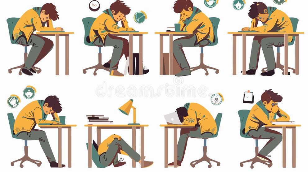 Exhausted Office Workers: Tired Sad People Set Stock Vector ...