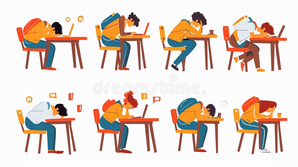 Exhausted Office Workers: Tired Sad People Set Stock Vector ...