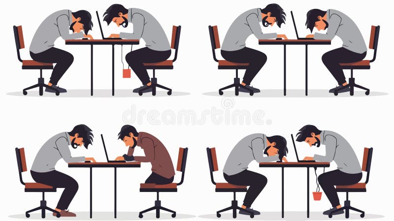 Exhausted Office Workers: Tired Sad People Set Stock Vector ...