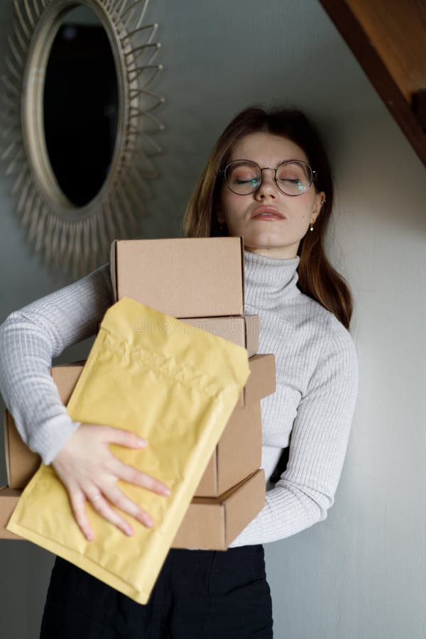 Exhausted and Overworked Woman with Parcels and Correspondence after ...