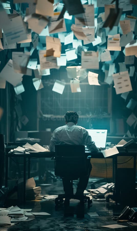 Exhausted Overworking Person with Pile and Stack of Paper Documents and ...