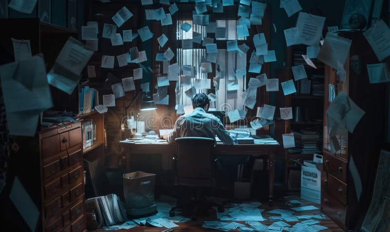 Exhausted Overworking Person with Pile and Stack of Paper Documents and ...