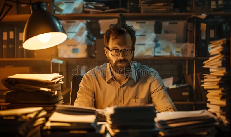 Exhausted Overworking Person with Pile and Stack of Paper Documents and ...