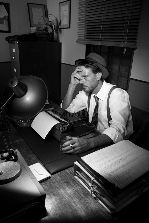 Exhausted Reporter Working Late at Night Stock Image - Image of drink ...