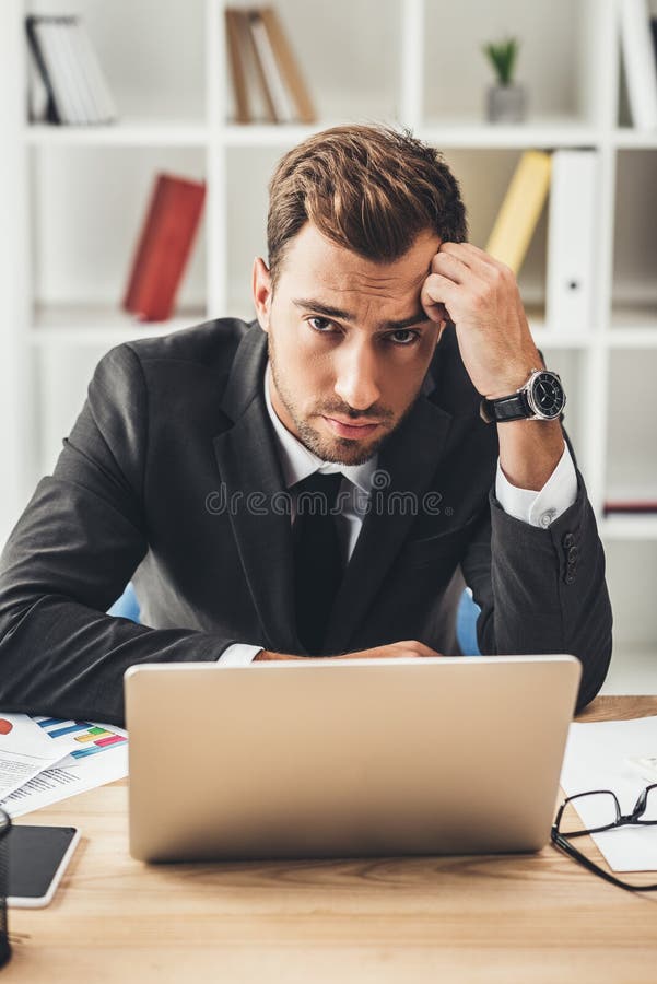 Exhausted Sad Businessman Working Stock Image - Image of executive ...