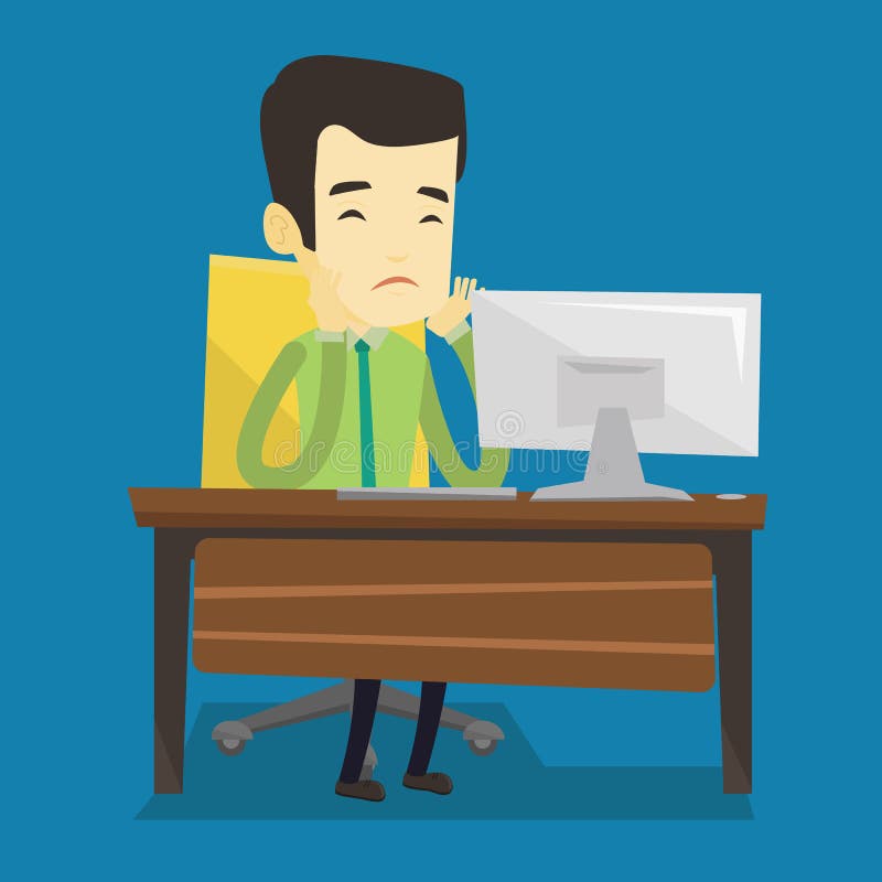 Exhausted Sad Employee Working in Office. Stock Vector - Illustration ...