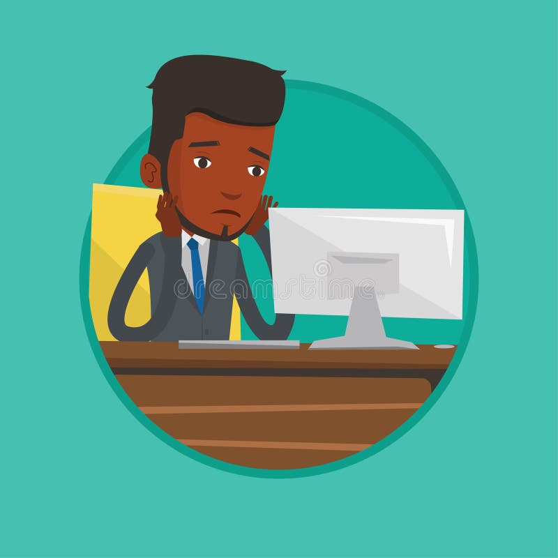 Exhausted Sad Office Worker Working in Office. Stock Vector ...