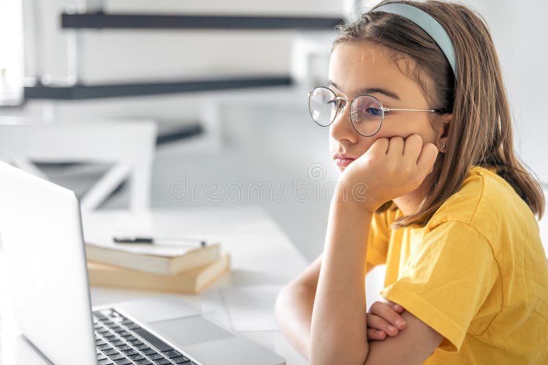 Exhausted Schooler Girl Suffering from Doing Homework, Tired from Studying. Stock Image - Image ...