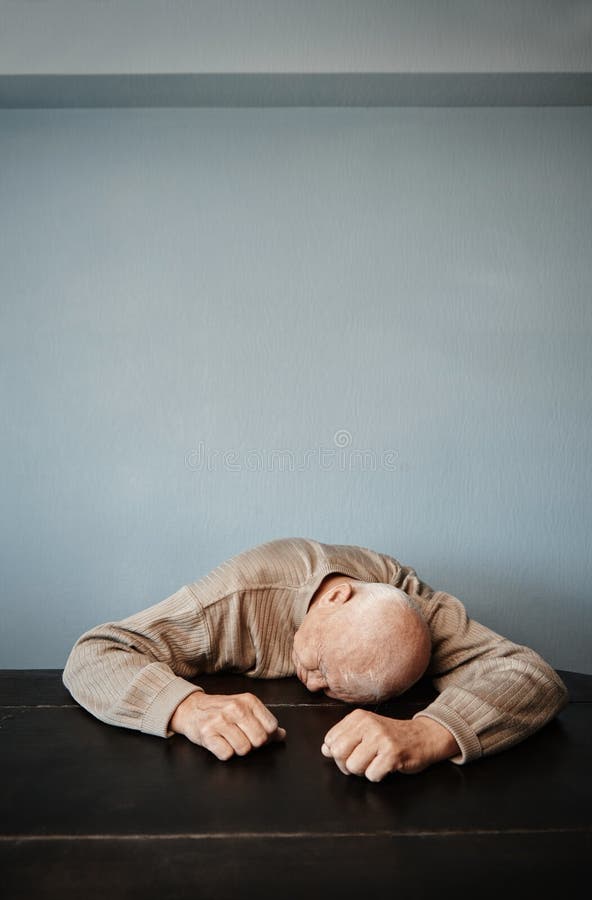 Exhausted Senior Man Sleeping on a Table Stock Photo - Image of ...