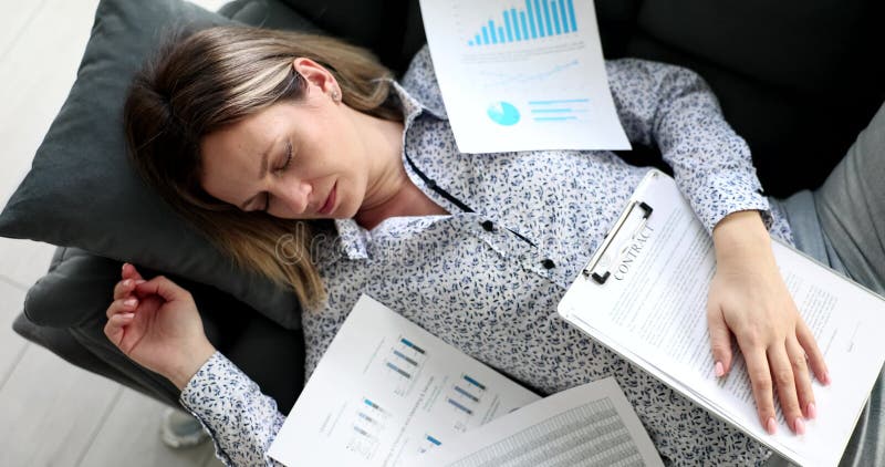 Exhausted and Tired Business Woman Freelancer Sleeping on Sofa in Home ...