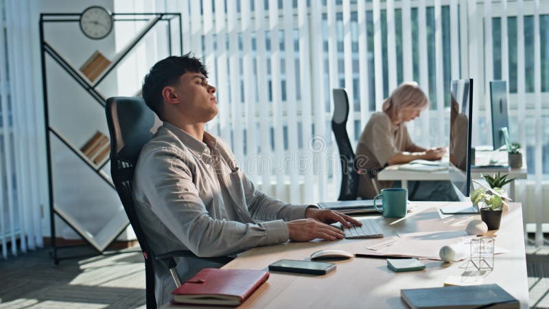 Exhausted Worker Rubbing Eyes Working Open Space Closeup. Man Looking ...