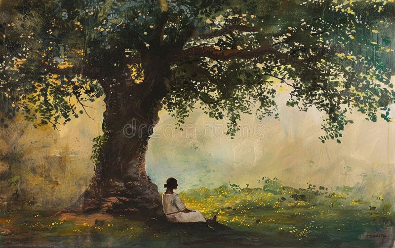 Exhausted Worker Seated Under a Tree Generative Ai Stock Image - Image ...