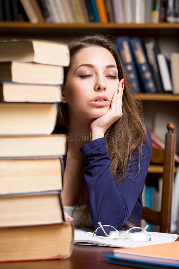 Exhausted Young Brunette Student. Stock Image - Image of education ...