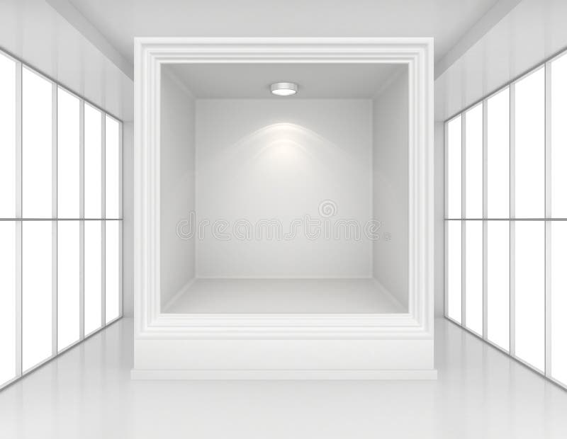 Exhibit Showcases with Light Sources in Blank Interior Room Large ...