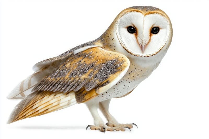 Barn Owl Standing Wings Folded Isolated White Background Stock Photos ...