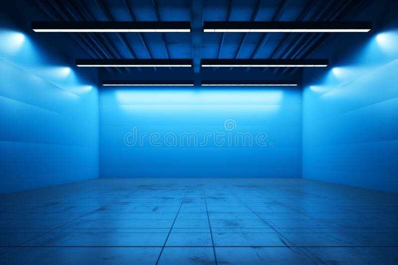 Exhibition Allure Empty Blue Room with Thoughtfully Placed Lighting ...