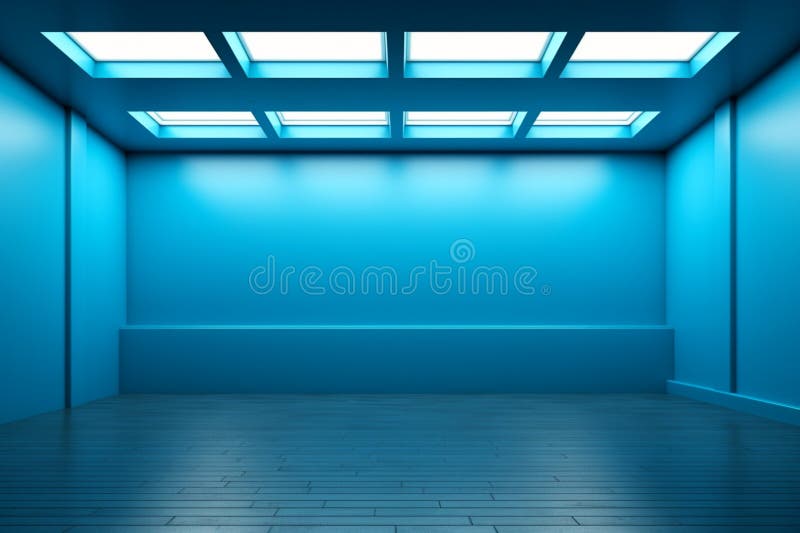 Exhibition Allure Empty Blue Room with Thoughtfully Placed Lighting ...