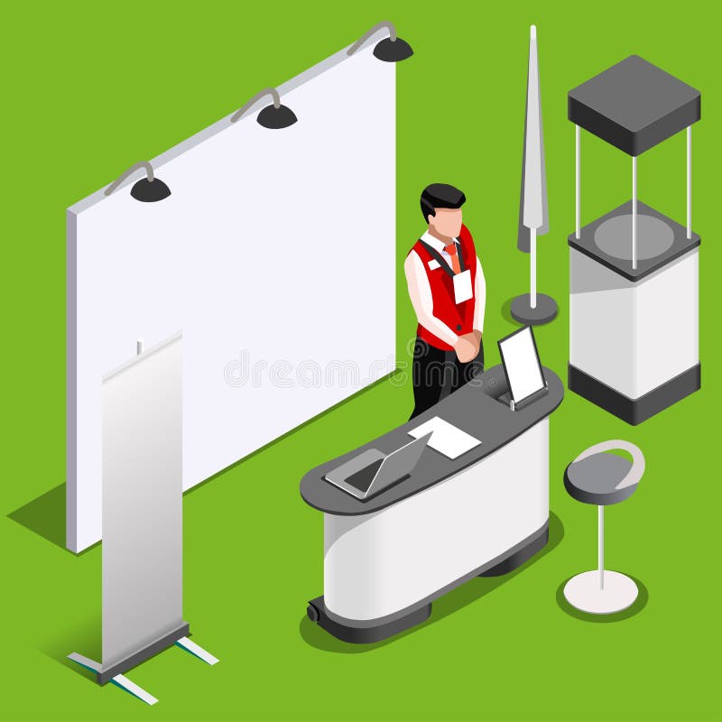 Exhibition Booth 3D Stand People Isometric Vector Illustration Stock ...