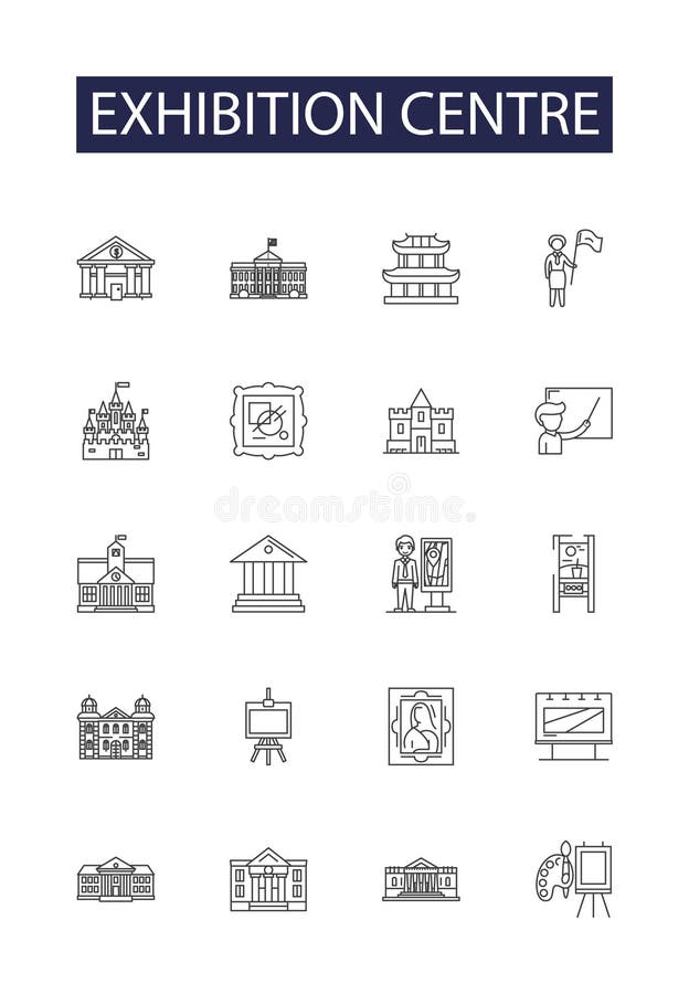 Exhibition Centre Line Vector Icons and Signs. Centre, Hall, Showroom ... Exhibition Centre Line Vector Icons and Signs. Centre, Hall, Showroom ...
