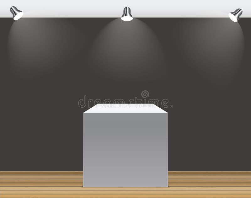 Exhibition Concept, White Empty Box, Stand with Illumination on Gray ...
