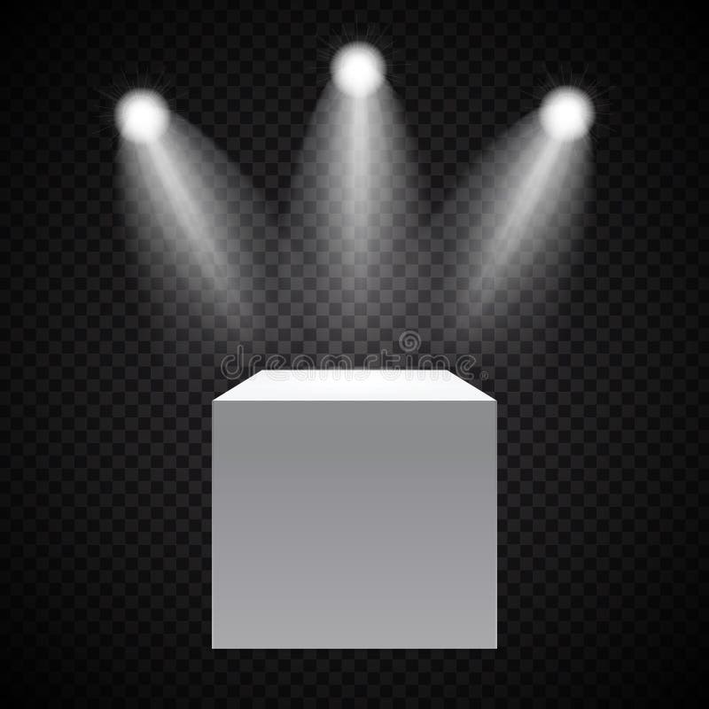 Exhibition Concept, White Empty Box, Stand with Illumination on Gray ...