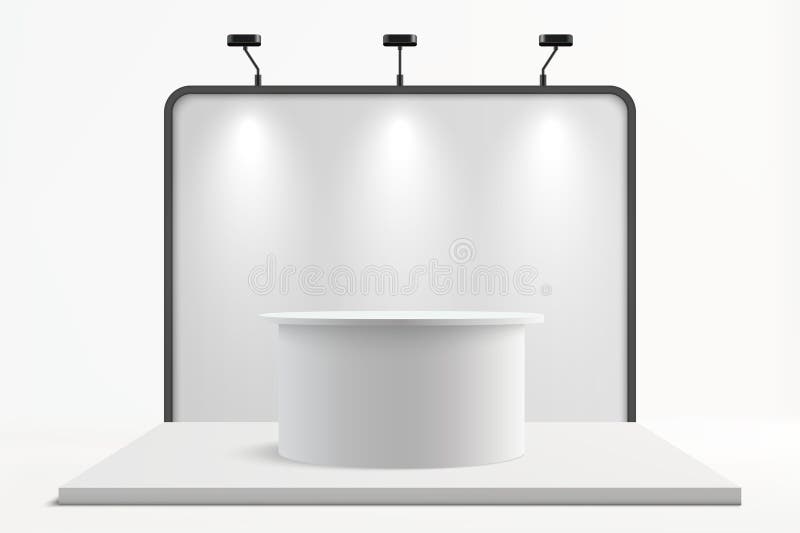Exhibition Display Booth with Cylindrical Platform and Spotlights Stock ...