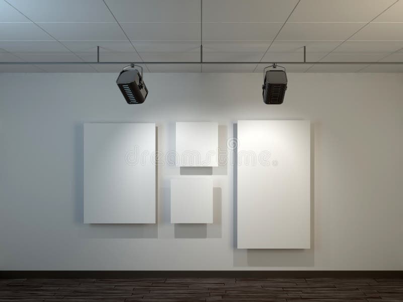 Exhibition Interior with Empty Projection Screen and Bench Stock ...