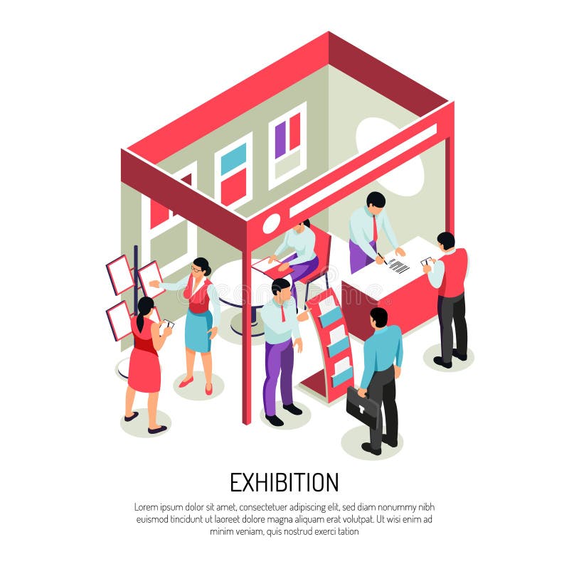 Exhibition Isometric Booth Background Stock Vector - Illustration of ...