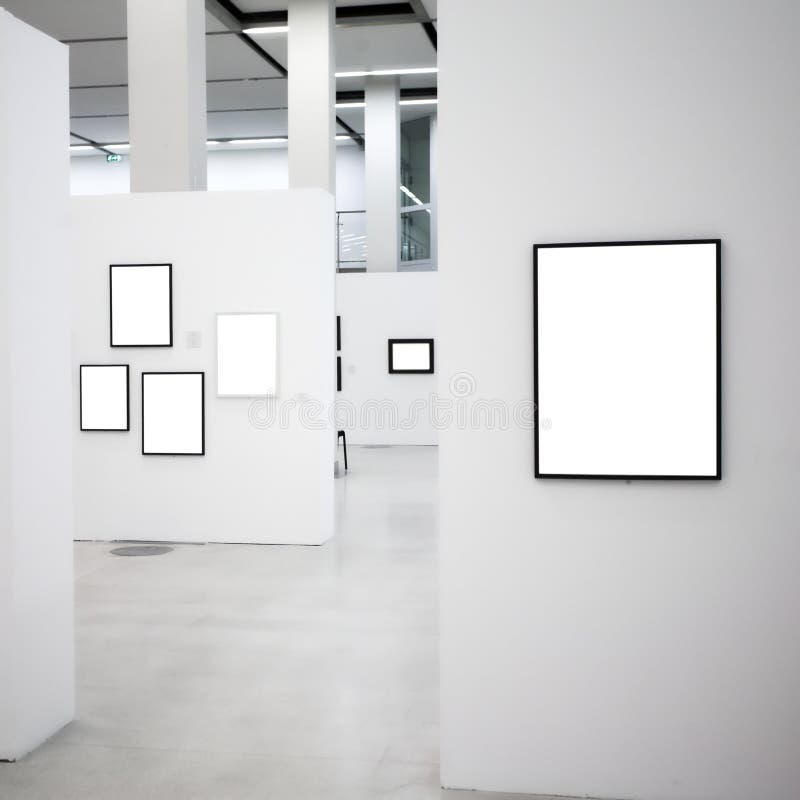 Exhibition with Many Empty Frames on White Walls Stock Image - Image of ...