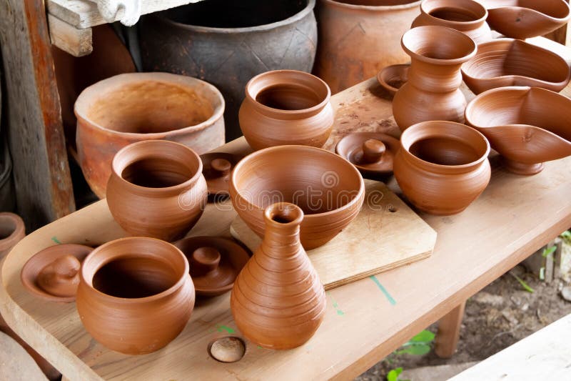 Exhibition of Pottery. Pottery. Set of Clay Pots. the Ancient Art of ...