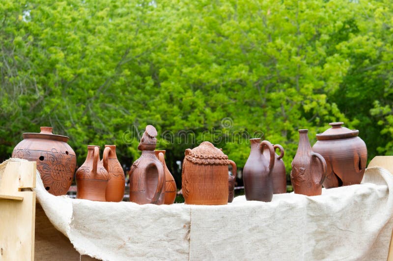 Exhibition of Pottery. Pottery. Set of Clay Pots. the Ancient Art of ...