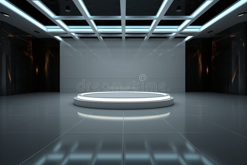 Exhibition Space the Empty Platform Rendered in a Large Showroom Stock ...