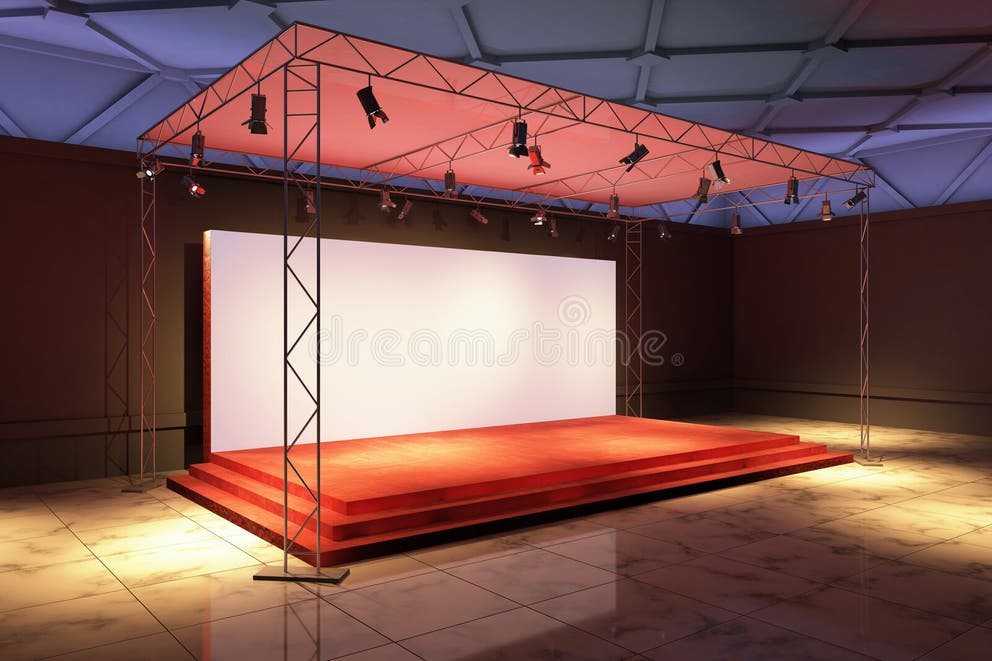 Exhibition Stage with Lighting and Backdrop. 3D Rendering Stock ...