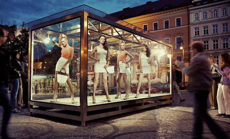 Exhibition Window in a City Center Stock Image - Image of pleasure ...
