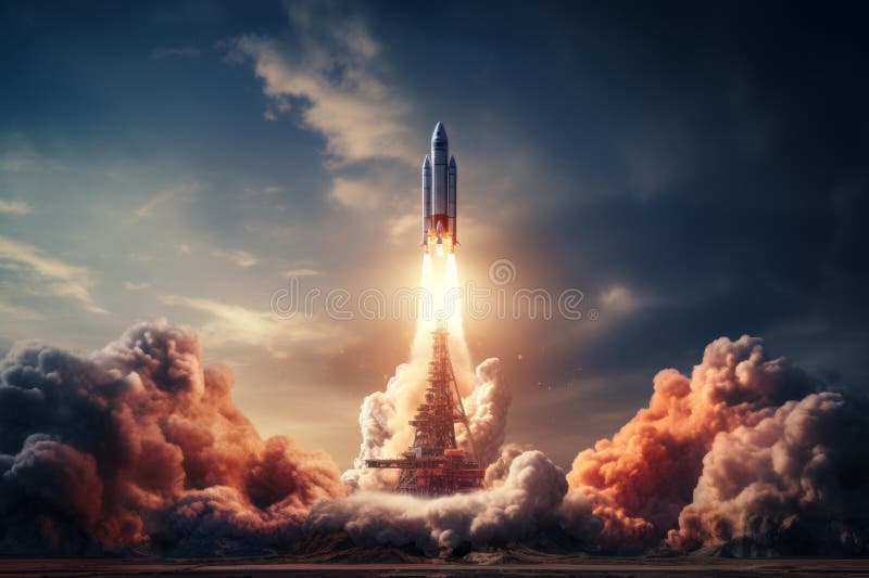 Exhilarating Rocket Launch Takeoff Dramatic. Generate Ai Stock Photo ...