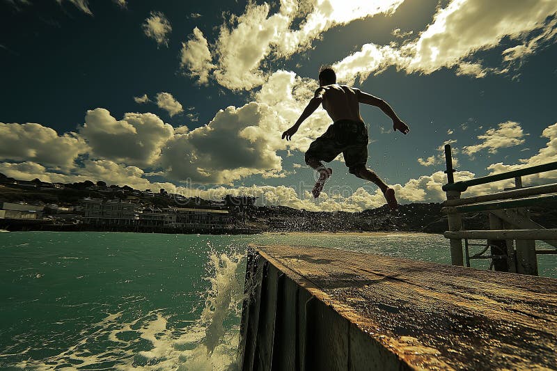 An Exhilarating Scene Depicting Someone Jumping Off a Jetty into the ...