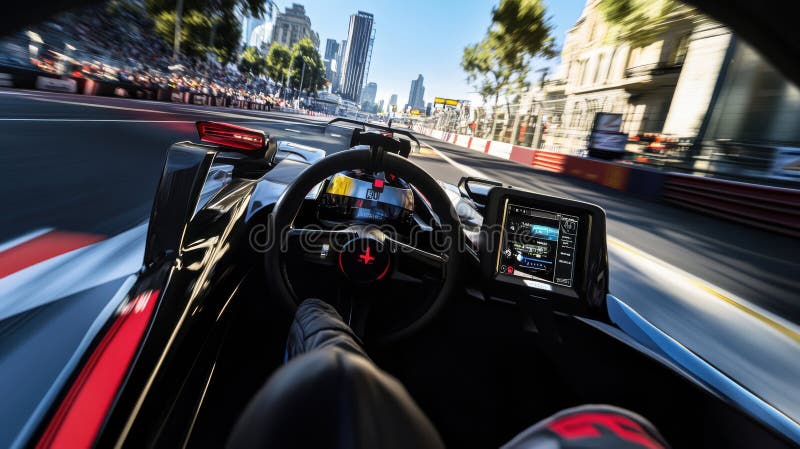 Formula E Driver Navigating the Final Lap in an Urban Circuit ...