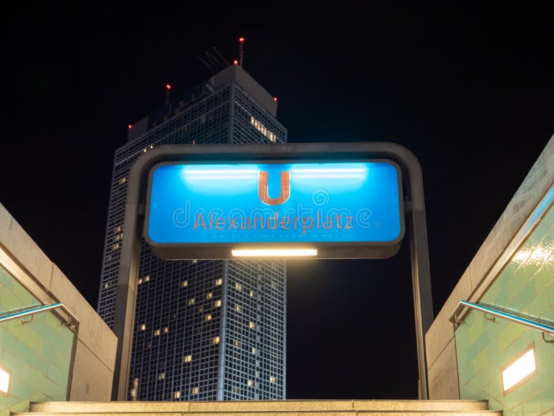 Exit from Alexanderplatz Subway at Night. Subway in Berlin at Night ...
