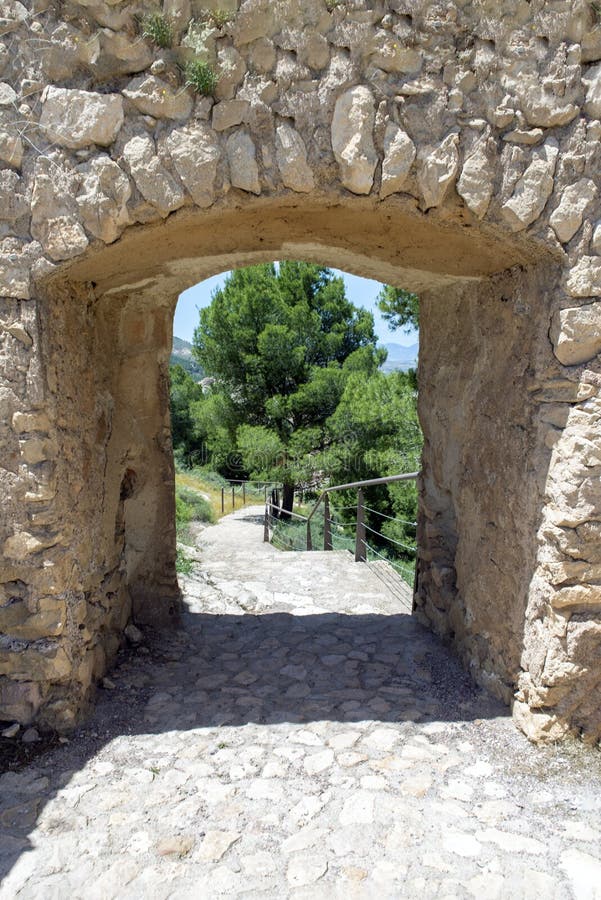 Exit Arch of Medieval Wall To the Stairs and Vegetation Area Stock ...