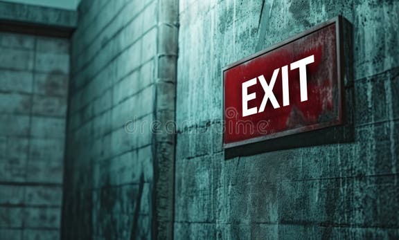 Exit Banner Hang Hanging on a Wall with Concrete Background Exit Sign ...