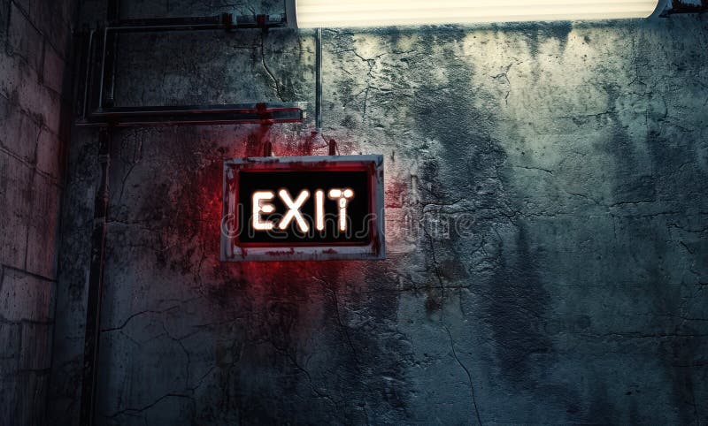 Exit Banner Hang Hanging on a Wall with Concrete Background Exit Sign ...