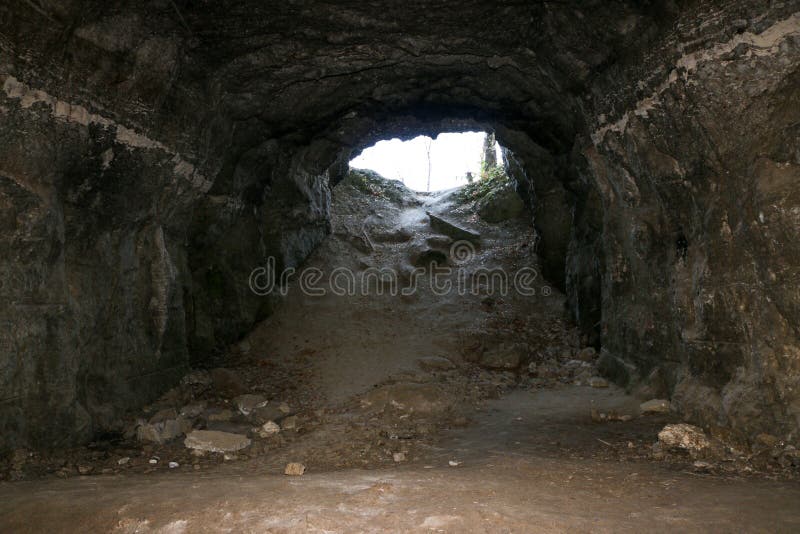 Exit from Cave, with Natural Stone Walls. Exit from Mountain To ...