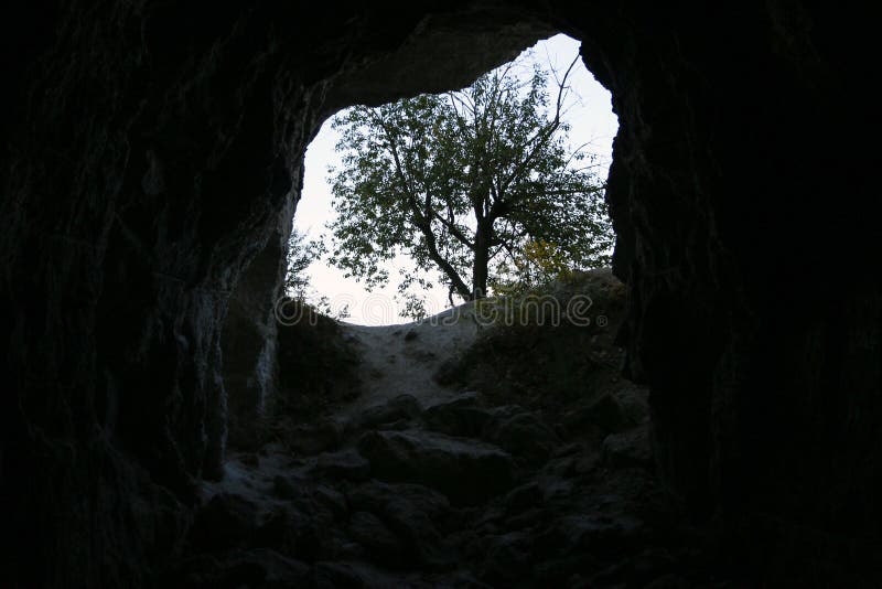 Exit from Cave, with Natural Stone Walls. Exit from Mountain To ...