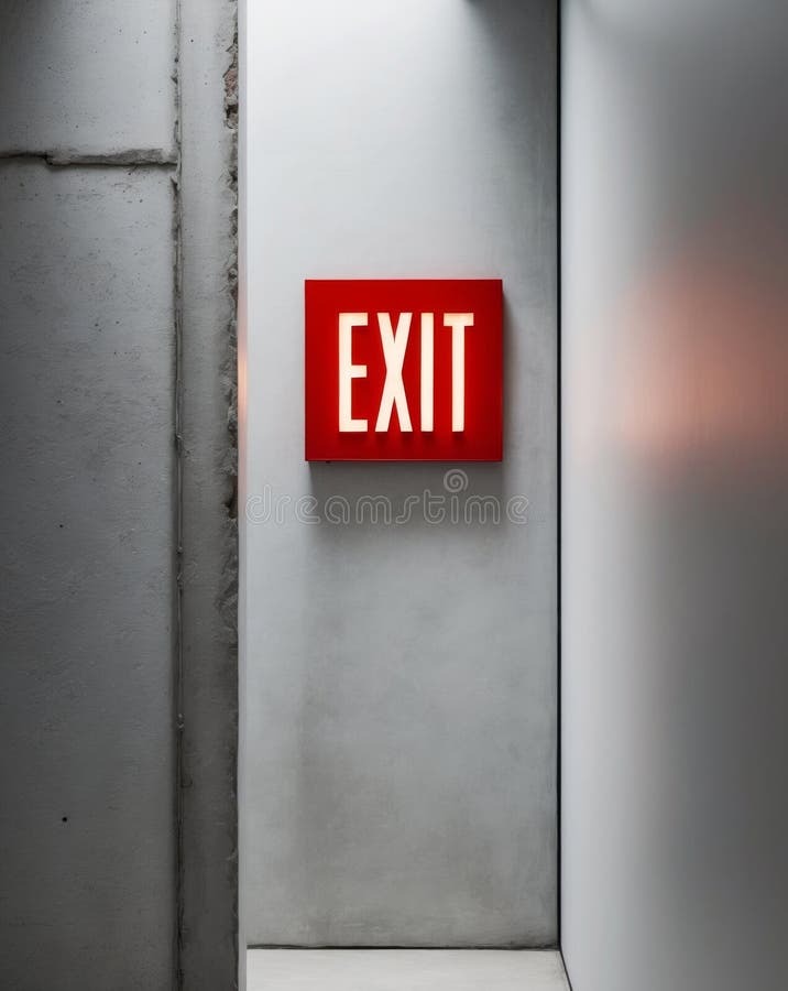 Exit Concept Image with Exit Red Sign with Written Exit Word on a Grey ...