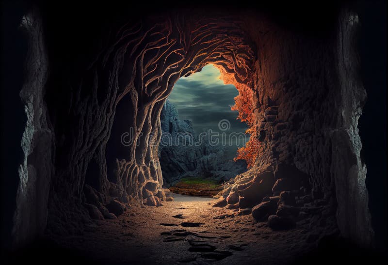 Exit from the Dark Cave To the Light. Stock Illustration - Illustration ...