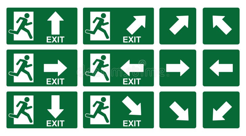Exit Direction Signs, Evacuation Signs, Exit Sign Icon. Design Image ...
