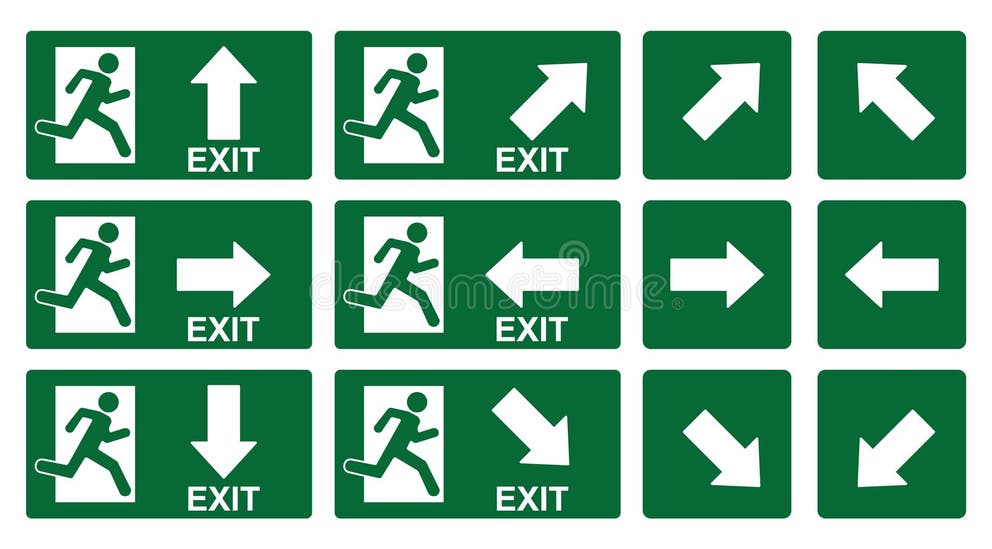 Exit Direction Signs, Evacuation Signs, Exit Sign Icon. Design Image ...