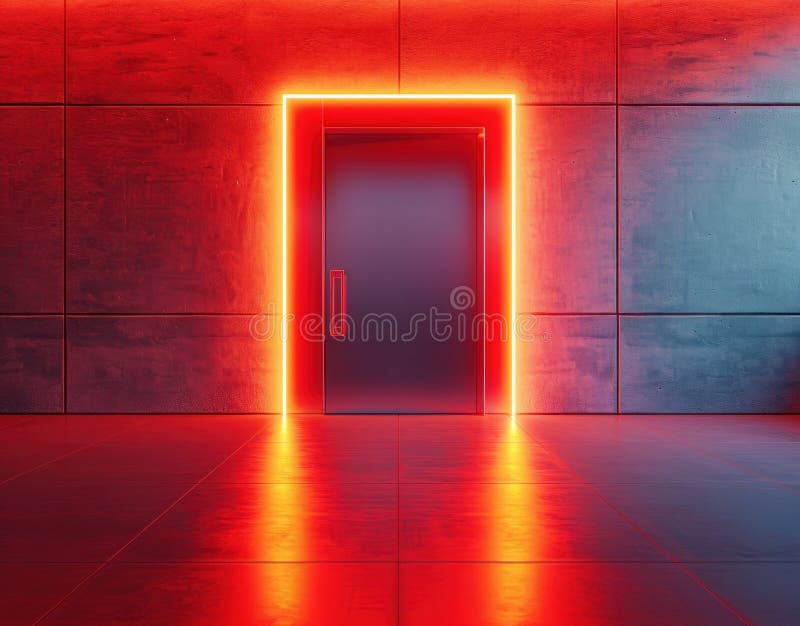 Exit door in an empty room stock illustration. Illustration of floor ...