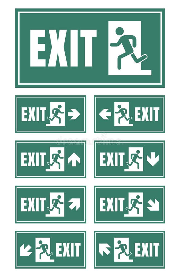 Exit Door Sign Set, Emergency Fire Exit Label Stock Vector ...